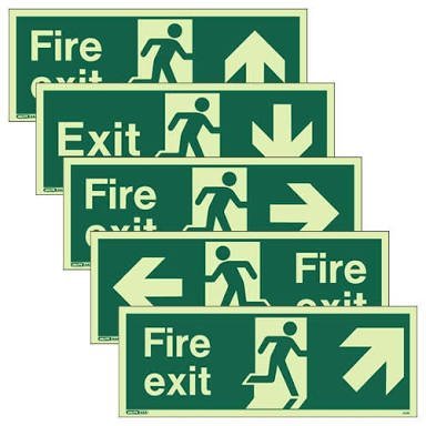 Set of 5 of Emergency exit with Night Glow Sign Board Size 12x4 Glow in ...