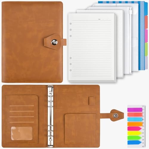 PU Leather A5 Ring Binder Notebook, 6 Ring Binder with 200 Sheets ...