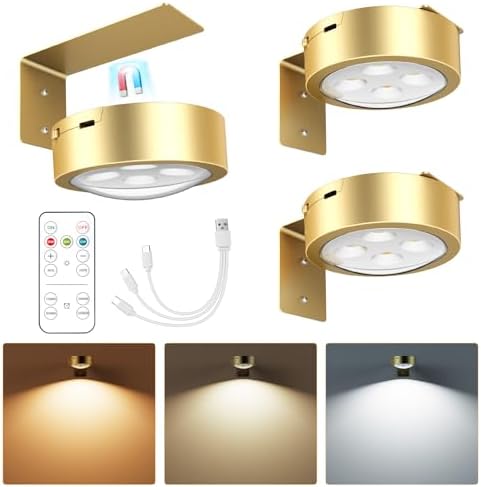 Brightown 3-Pack Picture Lights for Wall,Rechargeable Battery Operated ...