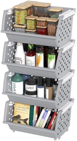 Amazon.com: Wakikini Large Plastic Stackable Storage Baskets, Open ...