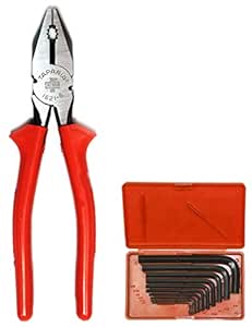 Taparia 1621-8 Steel (210mm) Combination Plier with Joint Cutter (Red and Black) & Taparia KI10V ...