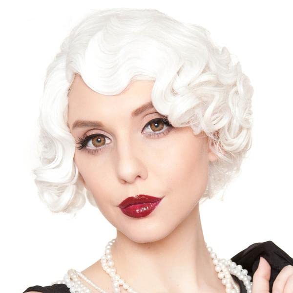 Amazon.com: Kaneles Short White Curly Wig Finger Wave Synthetic Hair ...