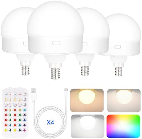 E12 Rechargeable Light Bulb with Remote Control Timer and 15 Colors ...