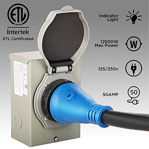 50 Amp Generator Cord and Power Inlet Box, 20FT Generator Extension ...
