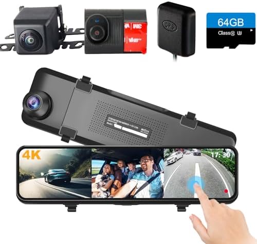 Amazon.com: 4K 3 Channel Mirror Dash Cam, 11" Triple Rear View Mirror ...