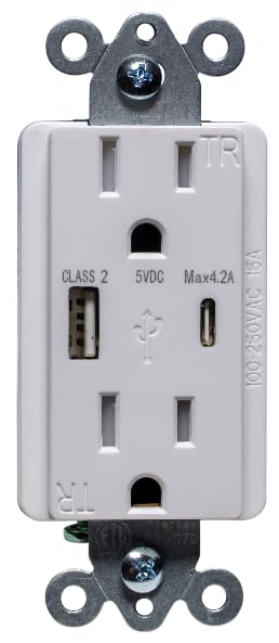 15A Tamper-Resistant Outlet with USB A/USB C Ports, 4.2A Fast Charging ...