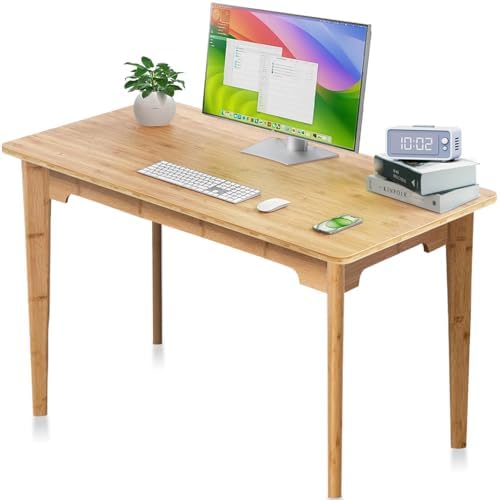 Amazon.com: GOFLAME Bamboo Computer Desk, Home Office Desk with 2 ...