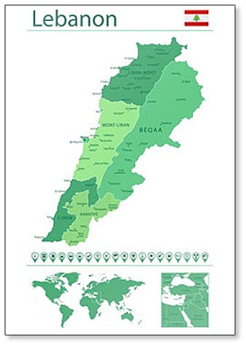 Lebanon Detailed Map And Flag Lebanon On World Map Fridge | Desertcart ...
