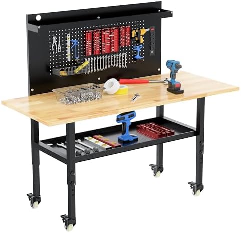 WORKPRO Garage Workbench with Storage, 45" Workbench with Pegboard ...