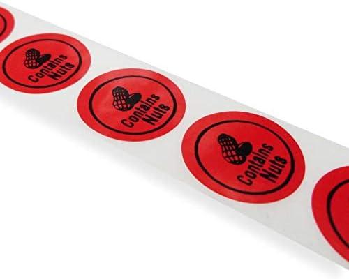 100 x 25mm Round red Contains Nuts Labels Permanent allergen Safety ...