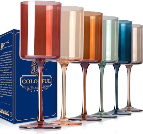 Amazon.com: Colored Wine Glasses Set of 6 Crystal, 18oz - Unique Fall ...