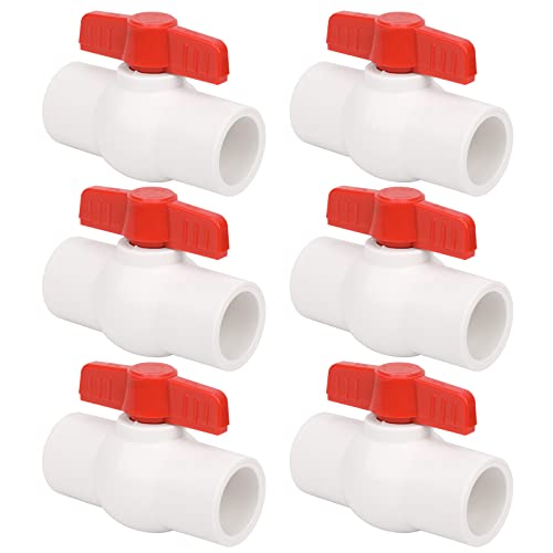 6Pcs 3/4" PVC Ball Valve Water Pipe Shut-off Valve Socket with Red T ...