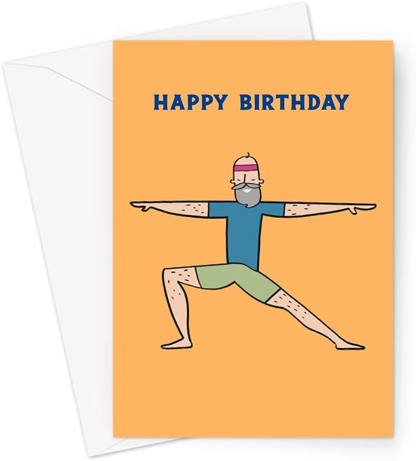 Yoga Man Happy Birthday Greeting Card | Man In Warrior One Pose Yoga ...