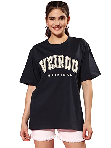 Buy Veirdo® Navy Blue Oversized Drop Shoulders Brand Logo Typography ...