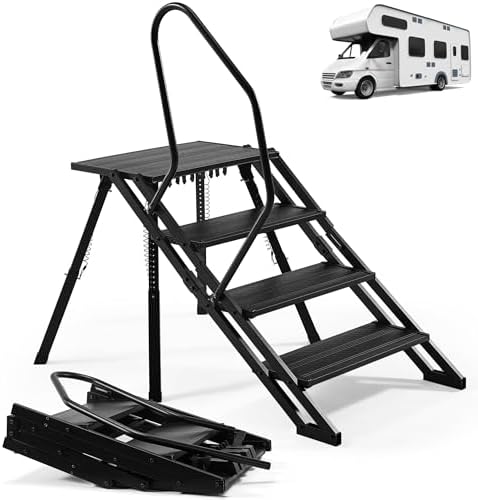 Step Ladder, Foldable Step Stool, 3 Step Folding RV Steps with Handrail ...