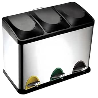 Triple Compartment Stainless Steel Recycling Bin with Foot Pedals – 45L ...