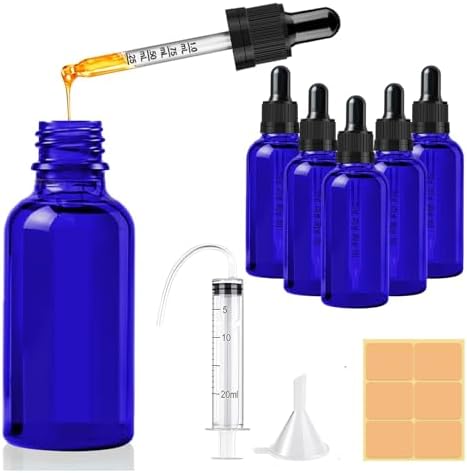 CoKeeSun 30ml Glass Dropper Bottle, 5 Pcs Blue Dropper Bottles with ...