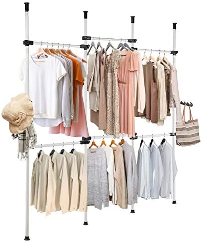 Heavy Duty Clothes Rack, 4 Poles 6 Bars Telescopic Coat Hanger Wardrobe ...