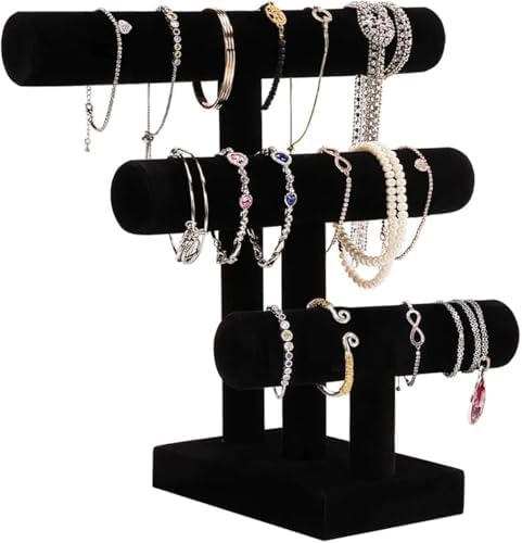 powerking Black Velvet Jewelry Organizer Stand, High 3 Tiers Detachable ...