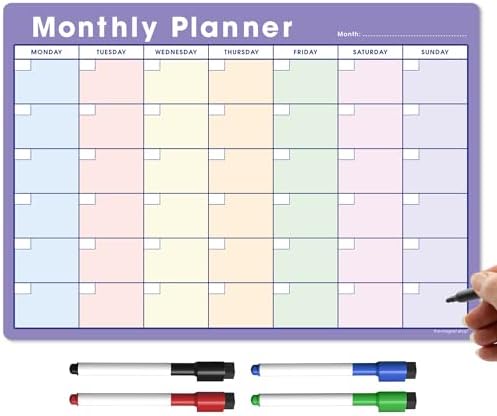 TMS A3 Monthly Planner Whiteboard | Magnetic Fridge Calendar for Meal ...