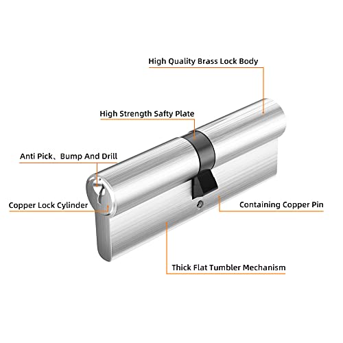 Brass 35/50 Euro Cylinder Lock(85mm), Euro Door Barrel Lock with 3 Keys ...
