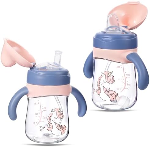 2 in 1 Baby Cup, 240ml Sippy Cup with Straw and a Spout, Non-Spill ...