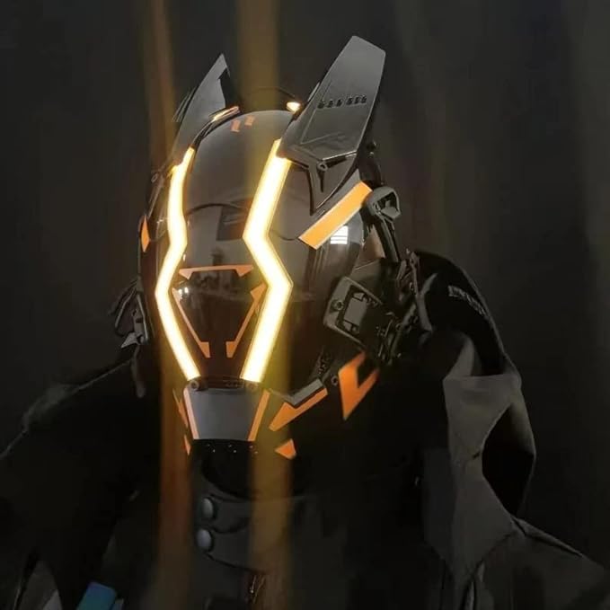 Amazon.com: pafgaf Futuristic Cyber Punk Mask Yellow Glowing Cyber ...