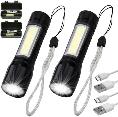 LANAFAY 2pcs LED Torch Rechargeable, Small Hand Torch Adjustable Focus ...