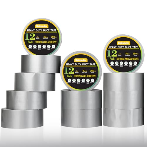 12 Pack Duct Tape Heavy Duty Bulk, 2 Inch × 30 Yards - Silver Duct Tape ...