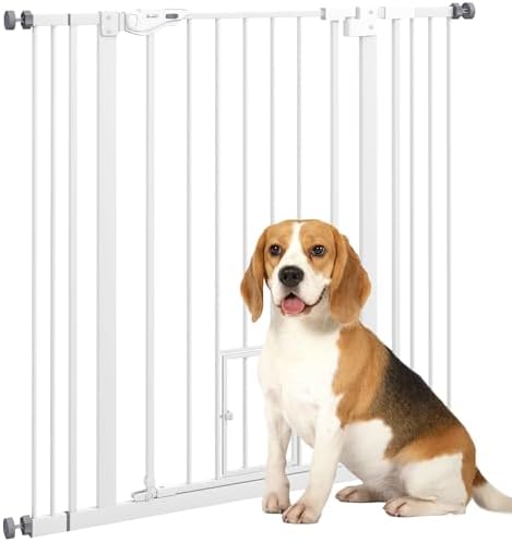 PawHut Extra Tall Dog Gate with Cat Flap, Pet Safety Gate for Doorways ...
