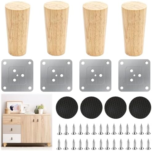 Set of 4 Solid Wood Furniture Legs Straight 10 cm, Conical Wood ...