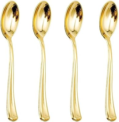 Amazon.com: 100 Gold Disposable Plastic Spoons, Heavy Weight Disposable ...