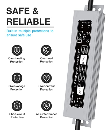 Snapklik.com : 60W LED Driver 12V DC Waterproof IP67 LED Power Supply ...