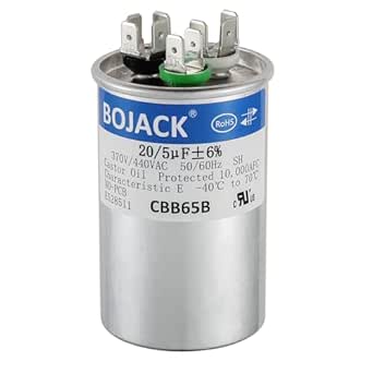 Amazon.com: BOJACK 20/5 uF 20+5 MFD 370/440 VAC CBB65B Dual Run Start Round Capacitor for ...