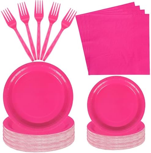 Amazon.com: WYQJHKV Hot pink Party Supplies Set Include Hot Pink Paper ...
