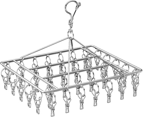 Amazon.com: Stainless Steel Sock Drying Rack with 36 Clips, Swivel Hook ...