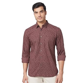 Parx Men's Slim Fit Print Pattern Pure Cotton Semicutaway Collar Full ...