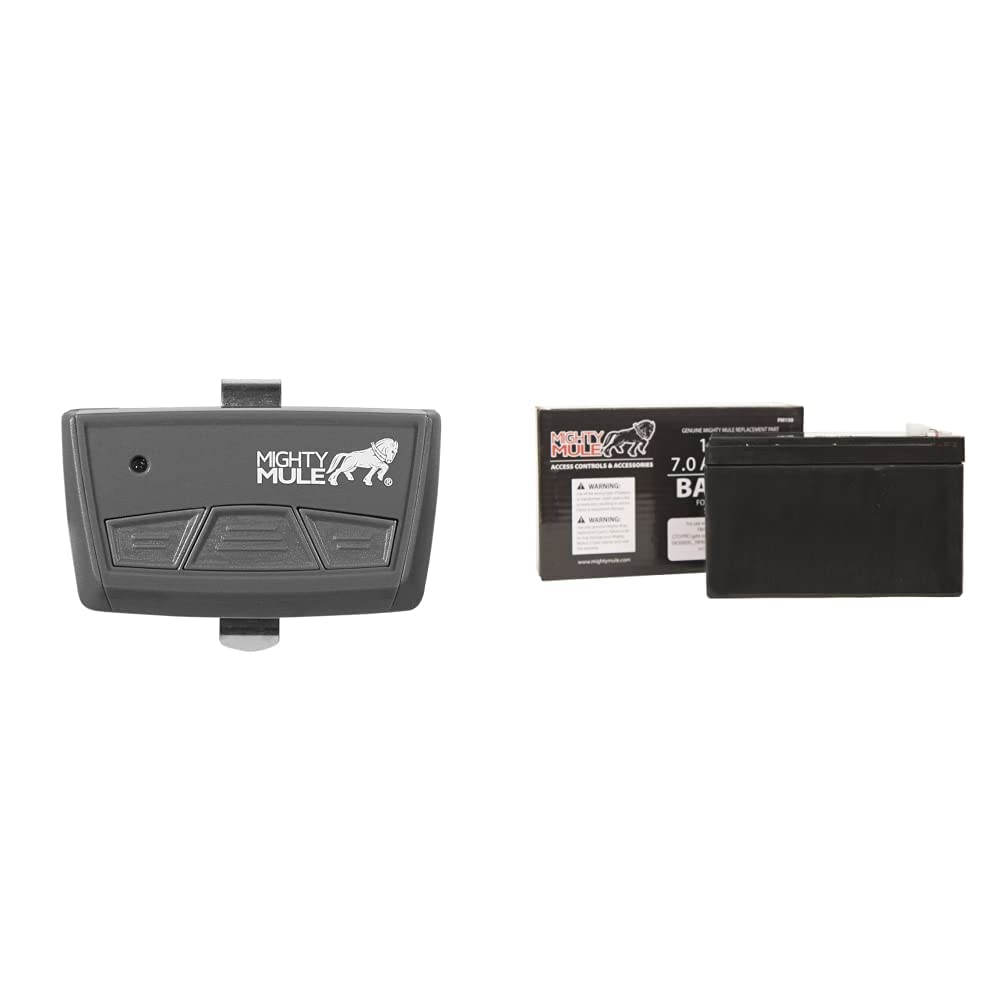 Mighty Mule MMT103 3-Button Transmitter, Gray & 12-Volt Battery for ...