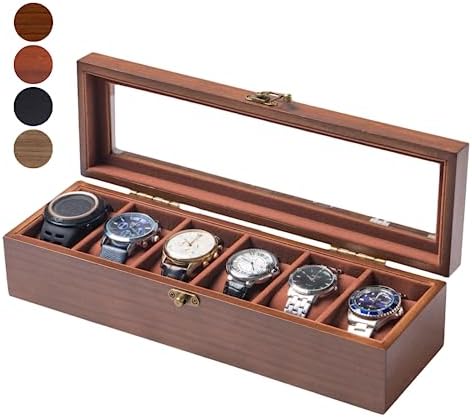 Amazon.com: LESTAR Watch Box, Executive 6 Slots Watch Case with Valet, Glass Topped Wooden Watch ...