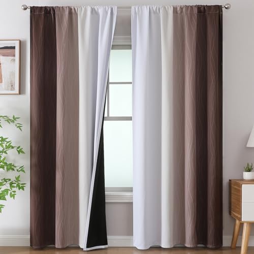 Amazon.com: MESHELLY Brown Copper Curtains 52W x 84H Inch Rod Pocket ...