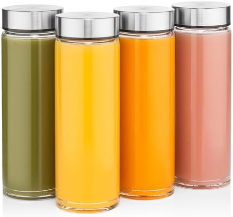 Amazon.com: Juice Bottles - 4 Pack Wide Mouth Glass Bottles with Lids ...