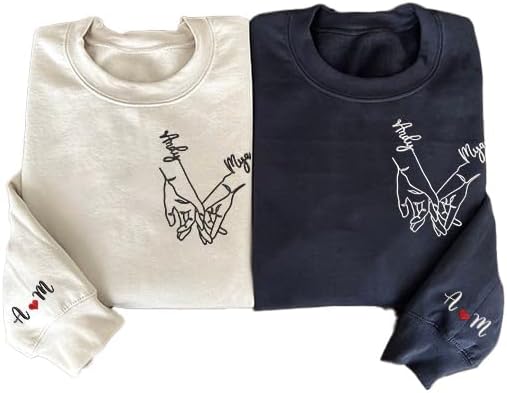 Personalized Hand Couple Embroidered Sweatshirt Custom Letter Name ...