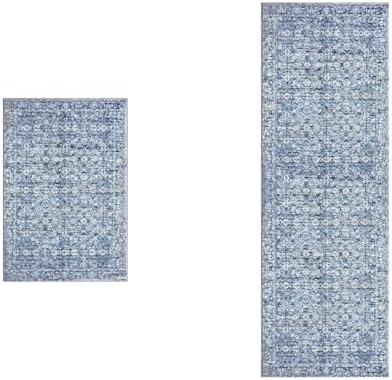 Amazon.com: Siiloom Blue Washable Rug Set of 2 – 2x3 and 2x6 Distressed ...