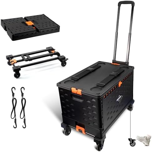 EULANT Foldable Rolling Utility Carts with Wheels, Collapsible Crate ...