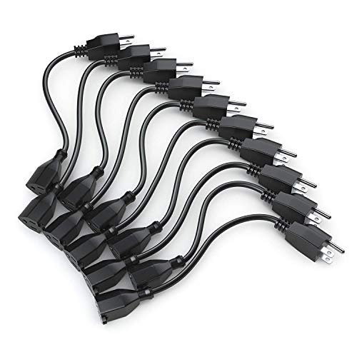 Pwr+ Short 1 Ft Extension Cord Cable Extender - 10 Pack UL Listed 18AWG ...
