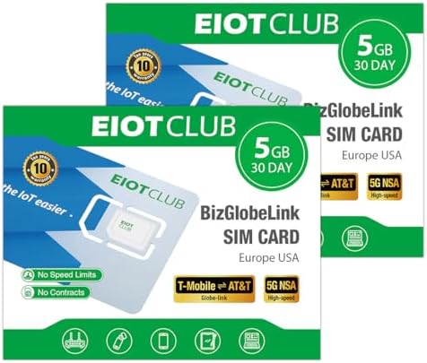 Amazon.com: (2 Pack) EIOTCLUB Prepaid Europe SIM Card, 5GB/30Days Data ...