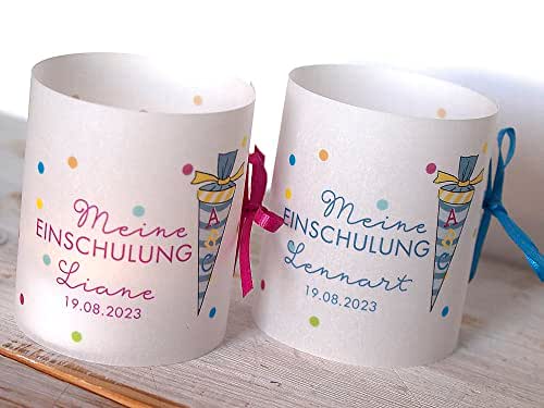 Tischdeko Einschulung Schulanfang Schuleinführung 8 x Lichthülle personalisiert Motiv Schultüte ...