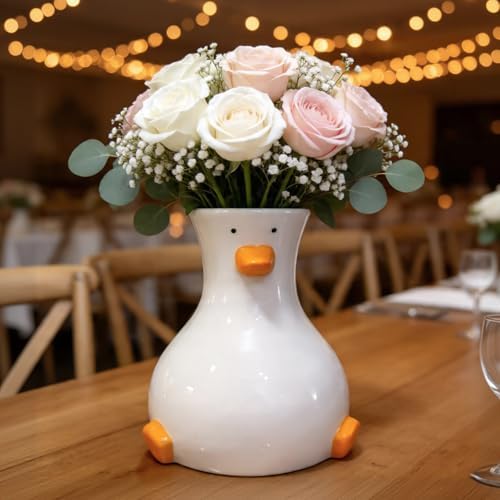 Amazon.com: Tnstbiee Handcrafted White Ceramic Duck Vase - Cute Animal ...