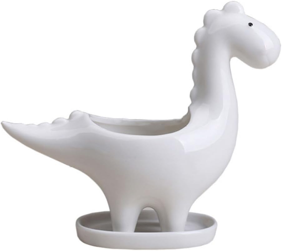 TOMETURE Plant Small Dinosaur Shaped White Ceramic 2pcs Pots for Decor ...