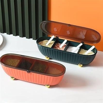 Buy Kitchen Seasoning Box, 4-Compartment Seasoning Jar Storage ...